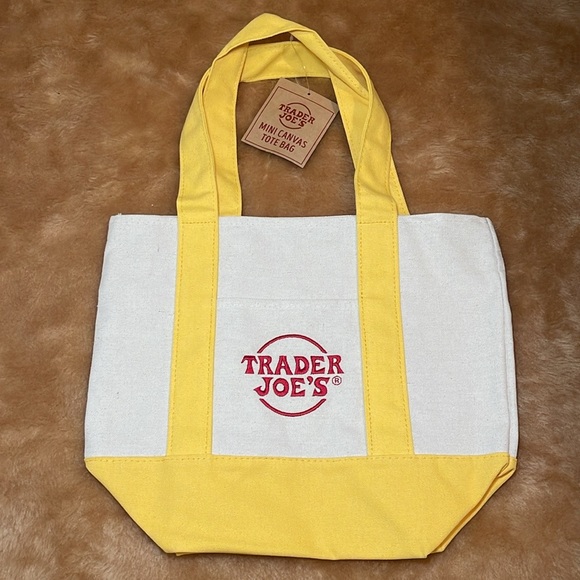 Bags | Trader Joes Canvas Mini Tote Bag Yellow | Poshmark